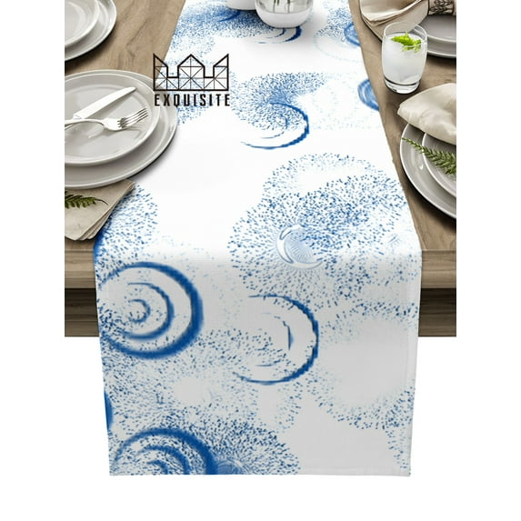 Abstract Retro Blue White Wedding r Table Runners Coffee Table Kitchen ...