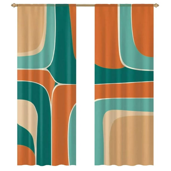 Abstract Retro Color Block Art Tulle Curtains For Living Room Chiffon ...