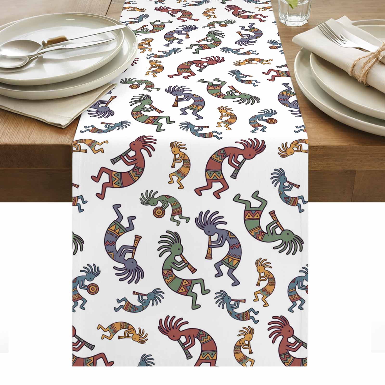 Abstract Retro Cotton Linen Table Runner Tribes Man Playing Music ...