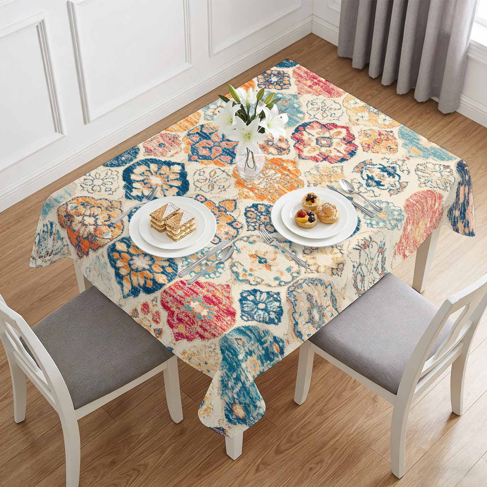 Abstract Retro Ethnic Flower Texture Table Cloth 60x84in, Waterproof ...