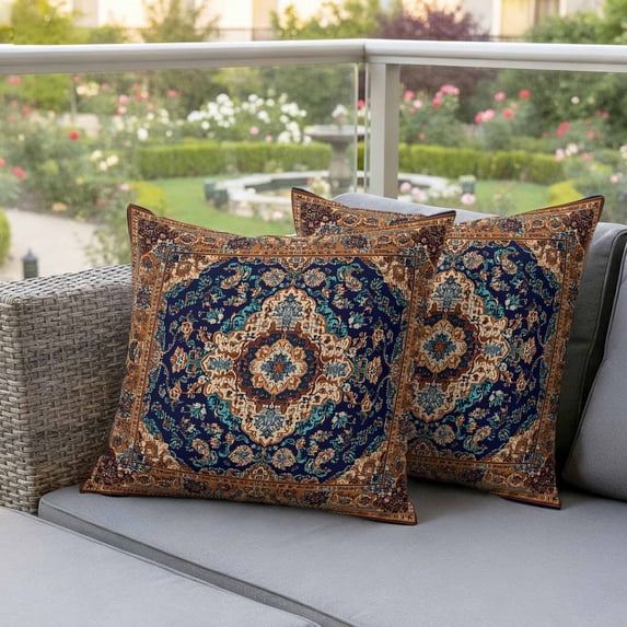 Abstract Retro Ethnic Pattern Waterproof Throw Pillow Covers Set of 2 ...