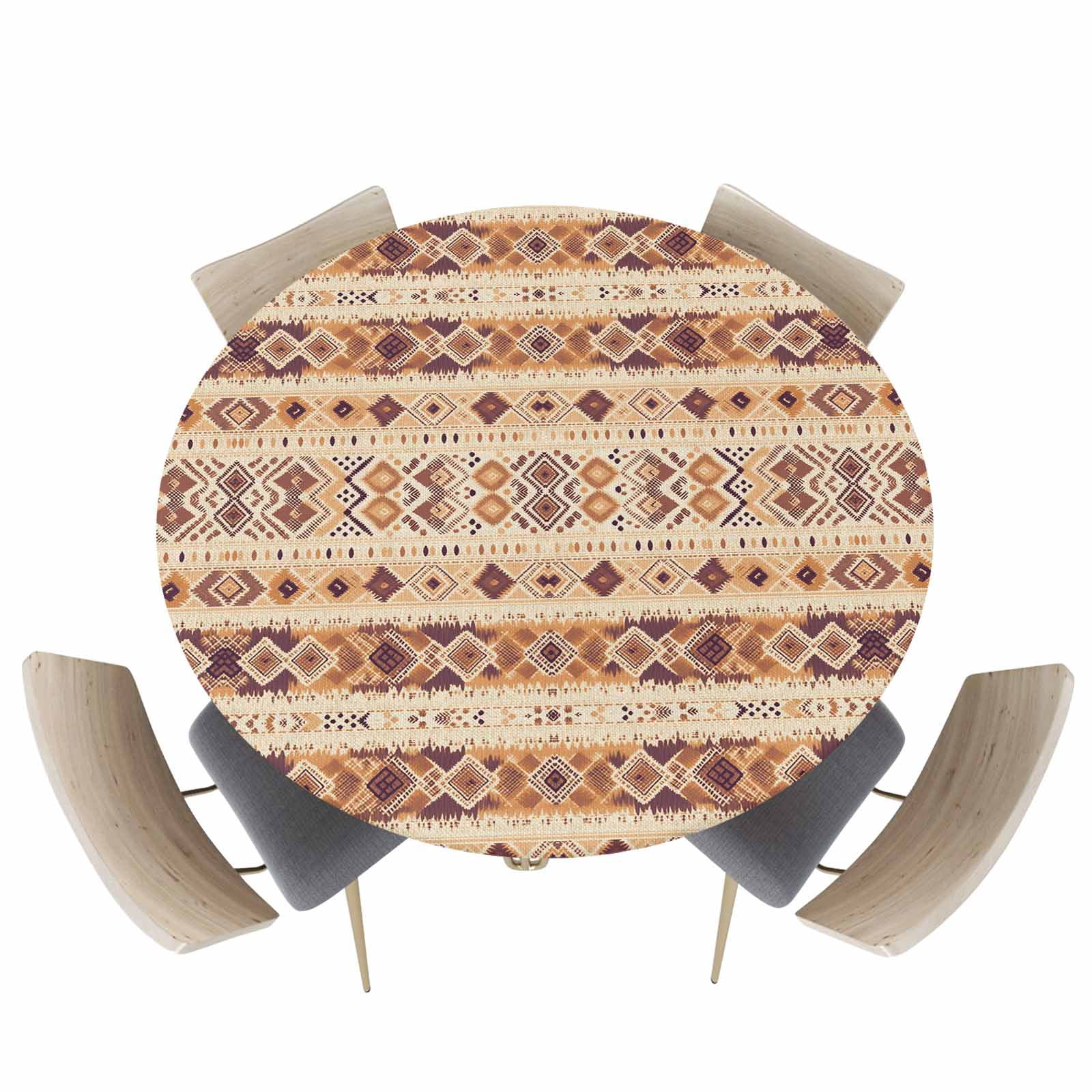 Abstract Retro Ethnic Square Texture Fitted Round Tablecloths Elastic ...