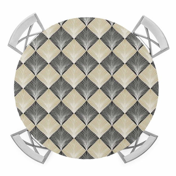 Abstract Retro Floral Elastic Fitted Round Table Cover Geometric Modern ...