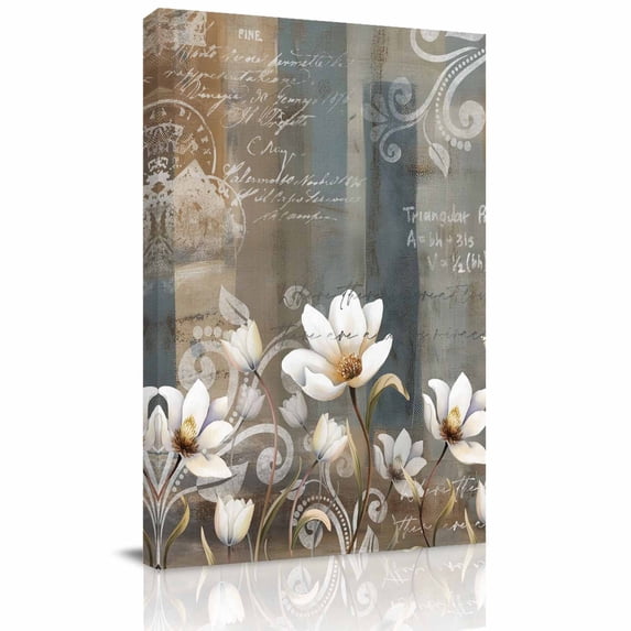 Abstract Retro Flowers Canvas Wall Art for Living Room, Art White ...