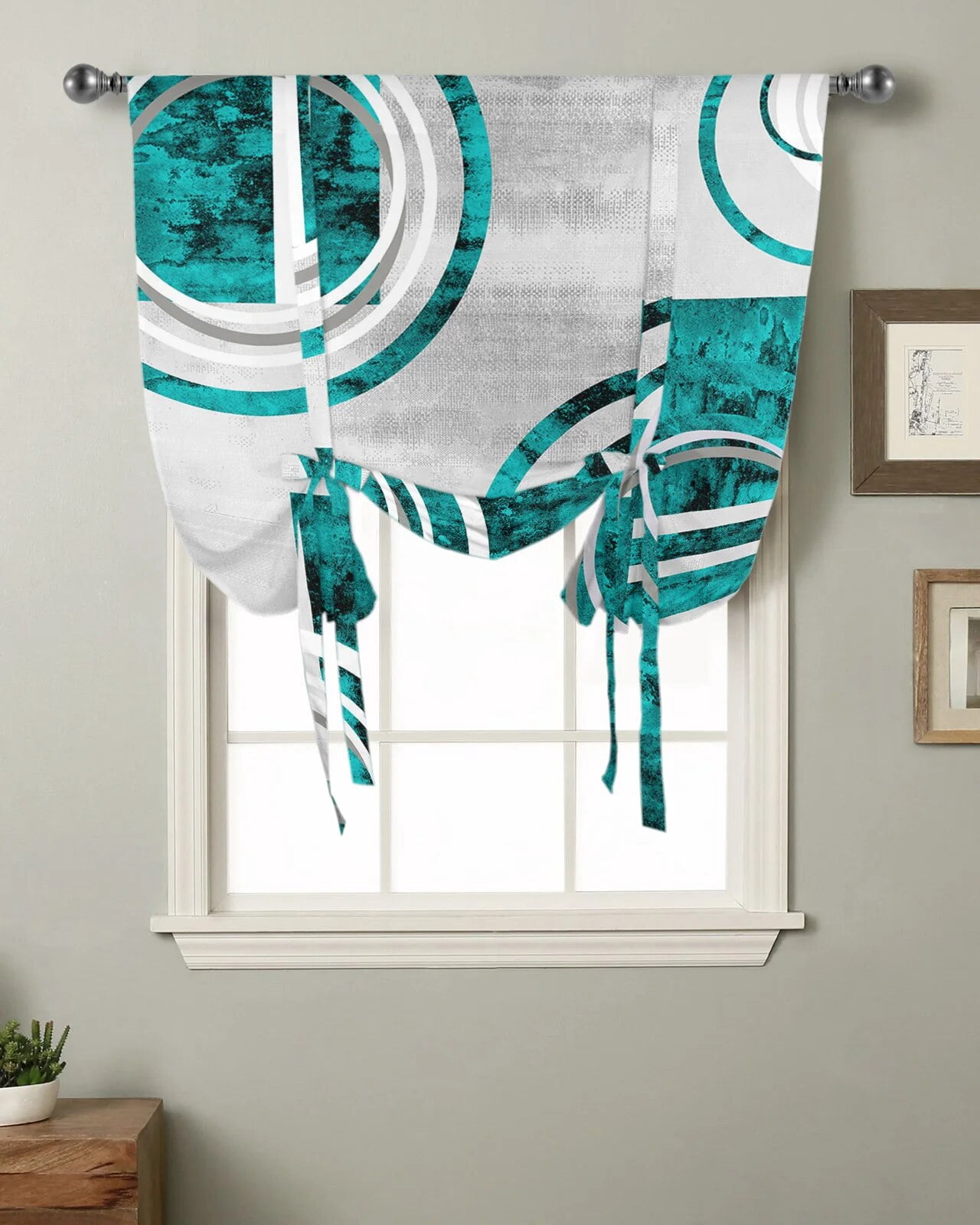 Abstract Retro Geometric Marble Texture Green Kitchen Short Window ...
