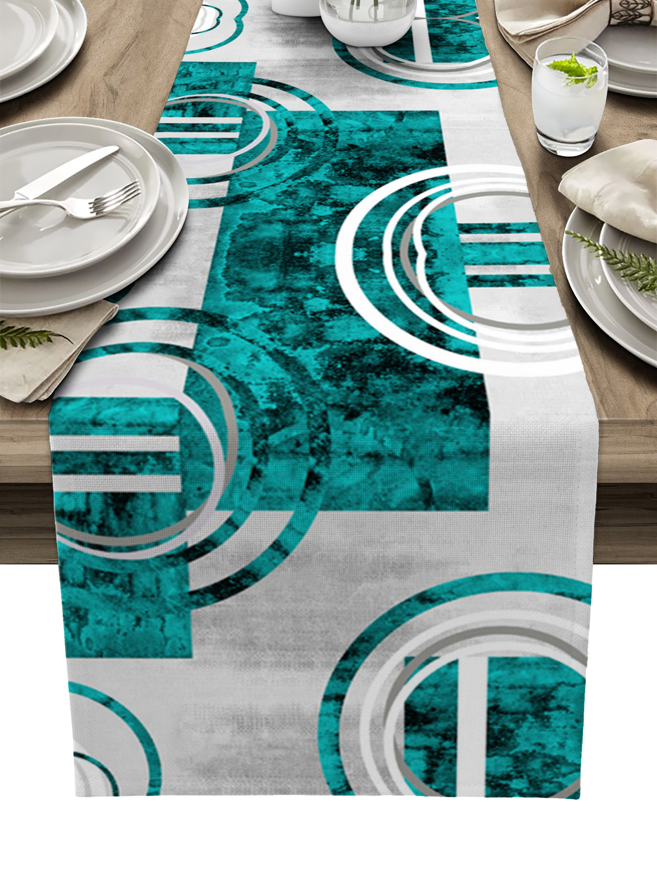 Abstract Retro Geometric Marble Texture Linen Table Runner Holiday ...