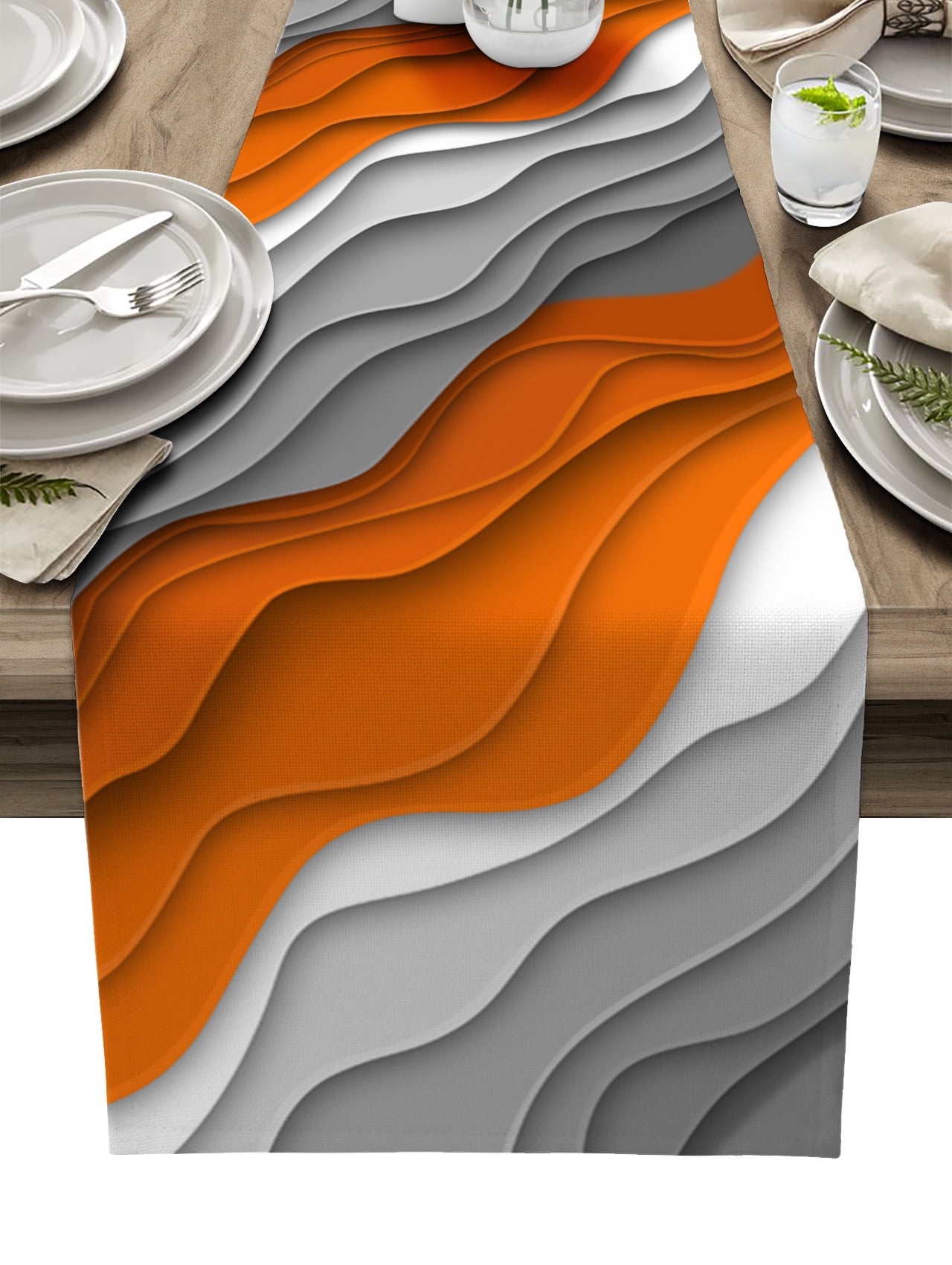 Abstract Retro Geometric Marble Texture Red Table Runner Home Wedding ...