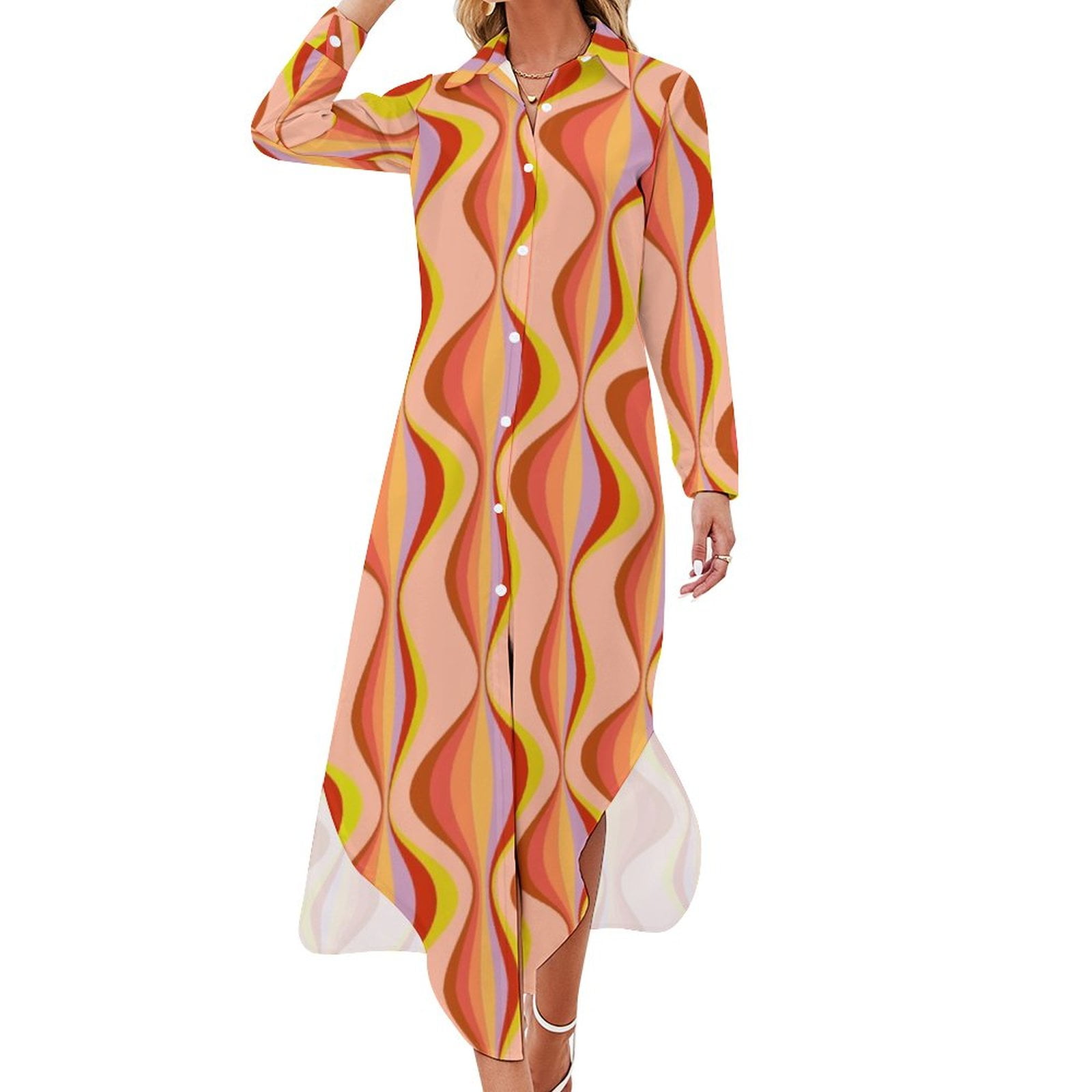 Abstract Retro Mod Chiffon Dress Sexy V Neck Two T Sunburst Kawaii ...
