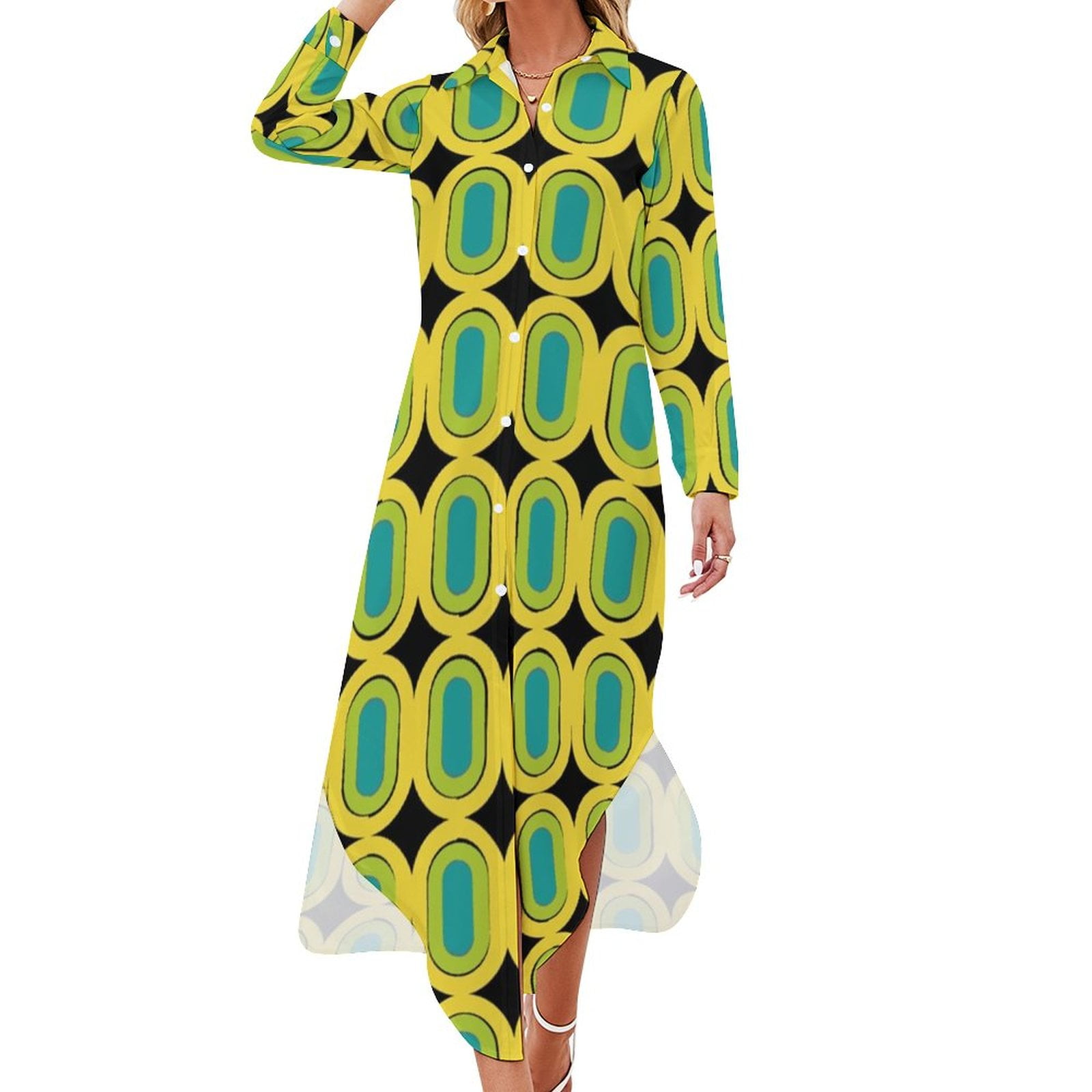 Abstract Retro Mod Chiffon Dress Sexy V Neck Two T Sunburst Kawaii ...