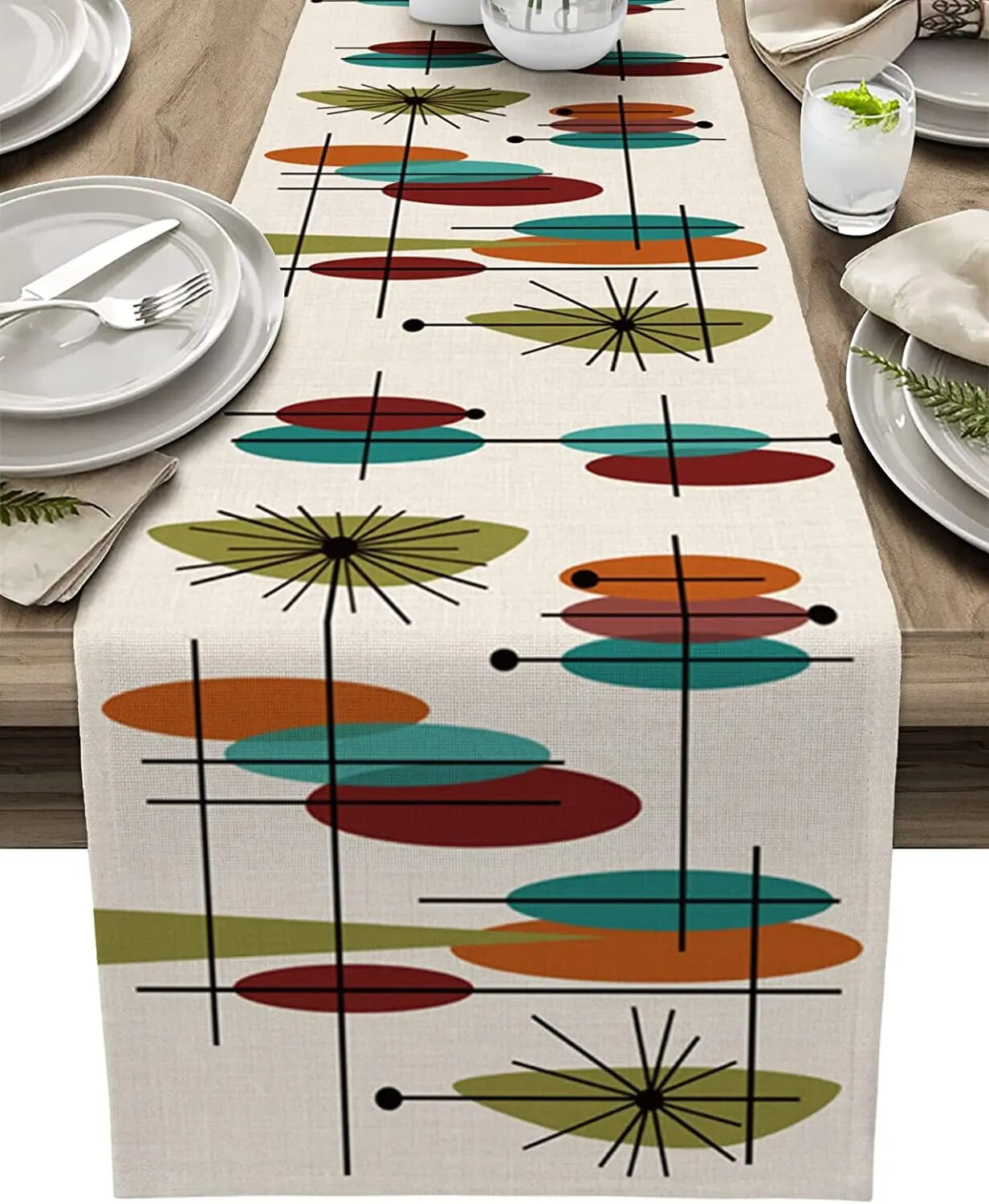 Abstract Retro Modern Mid Century Linen Table Runners Kitchen Table ...