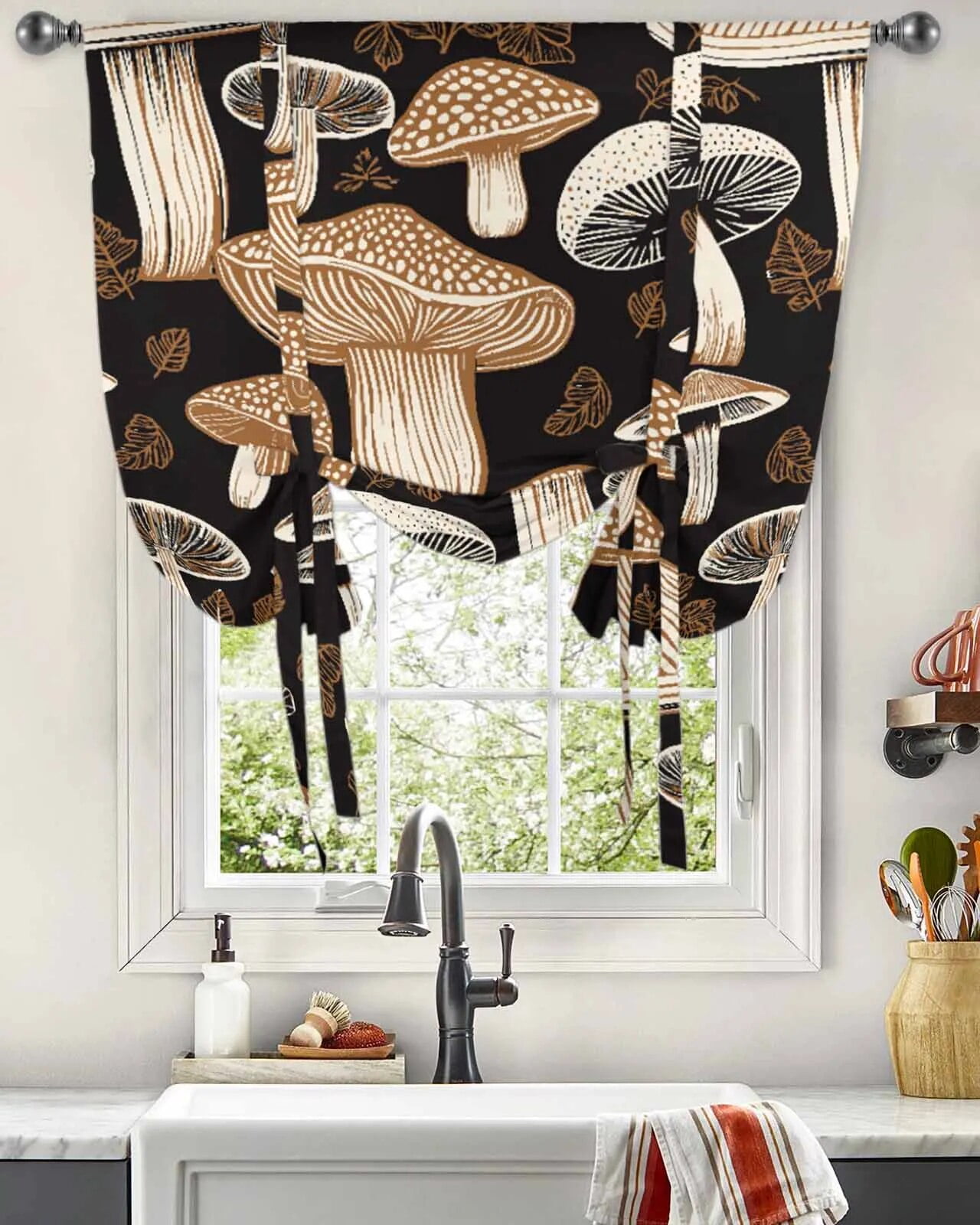 Abstract Retro Mushroom Flower Window Curtain for Living Room ...