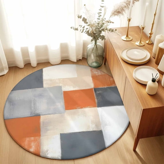 Abstract Retro Oil Painting Color Blocks Round Rug 3ft Modern Art ...