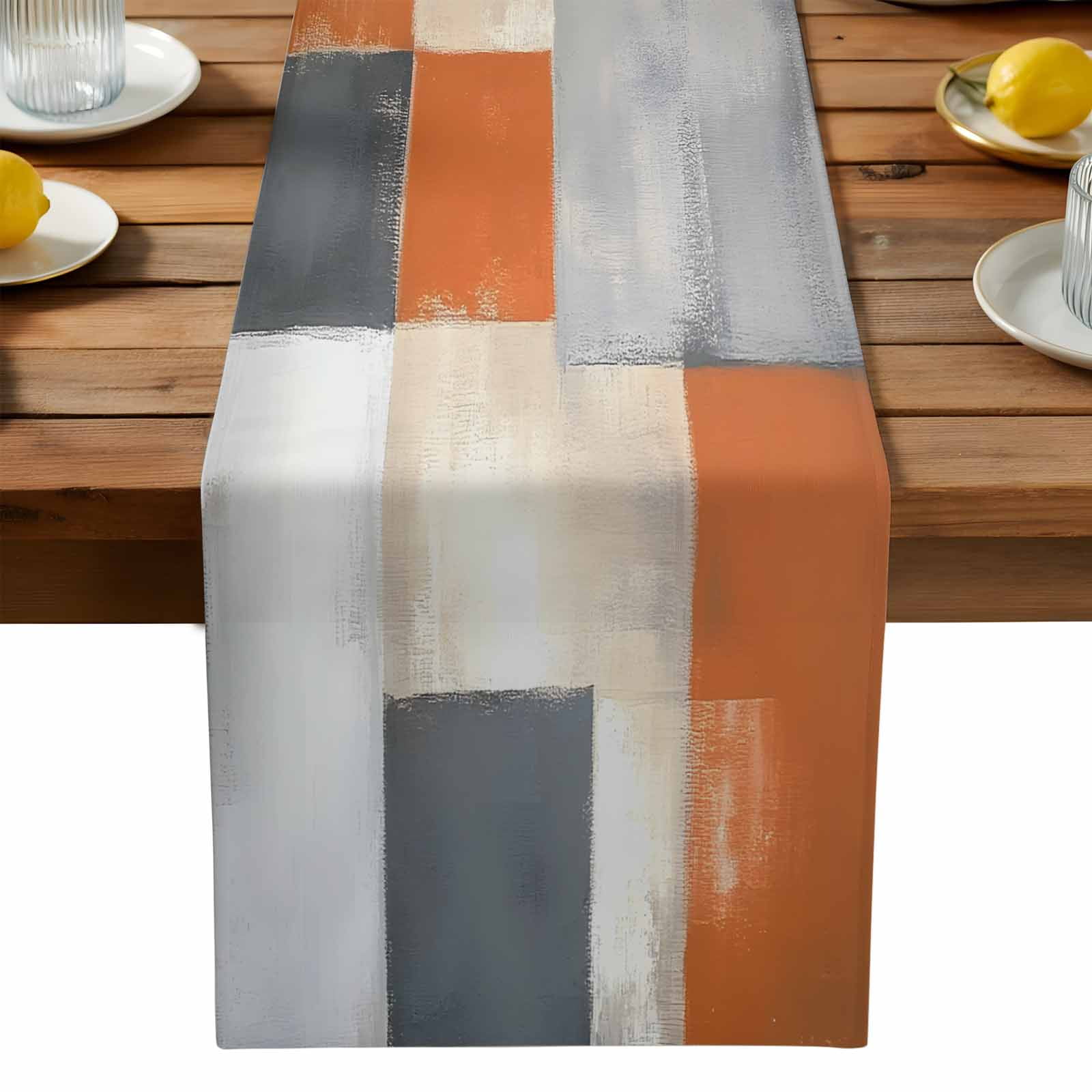 Abstract Retro Oil Painting Color Blocks Table Runners 13x90 Inches ...