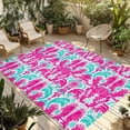 Abstract Retro Outdoor Rug, Feather Dot Pink Green White Texture Non ...