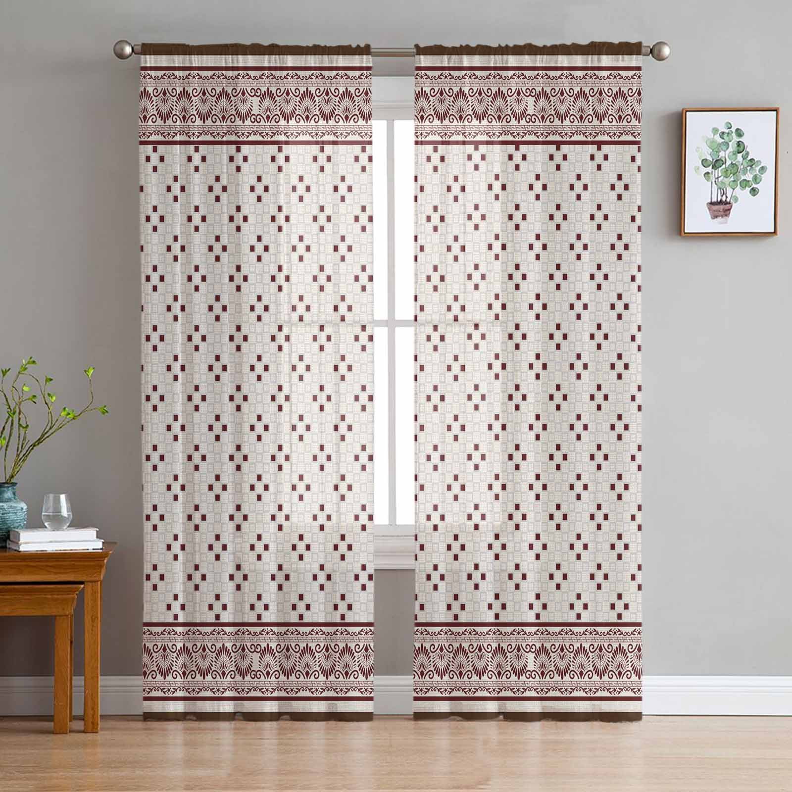 Abstract Retro Pattern Sheer Tulle Curtains for Living Room Valance ...
