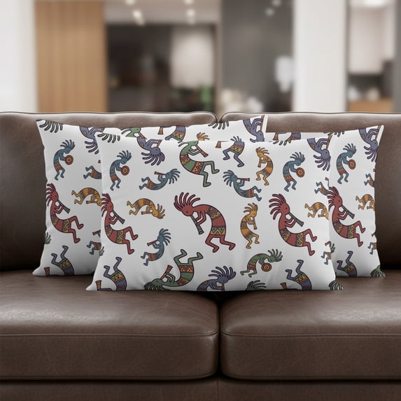 Abstract Retro Pillow Covers Set of 4, Tribes Man Playing Music Cartoon ...