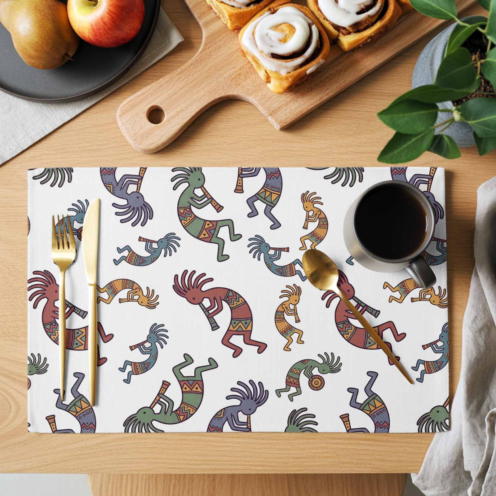 Abstract Retro Placemats Set of 6, Tribes Man Playing Music Cartoon ...