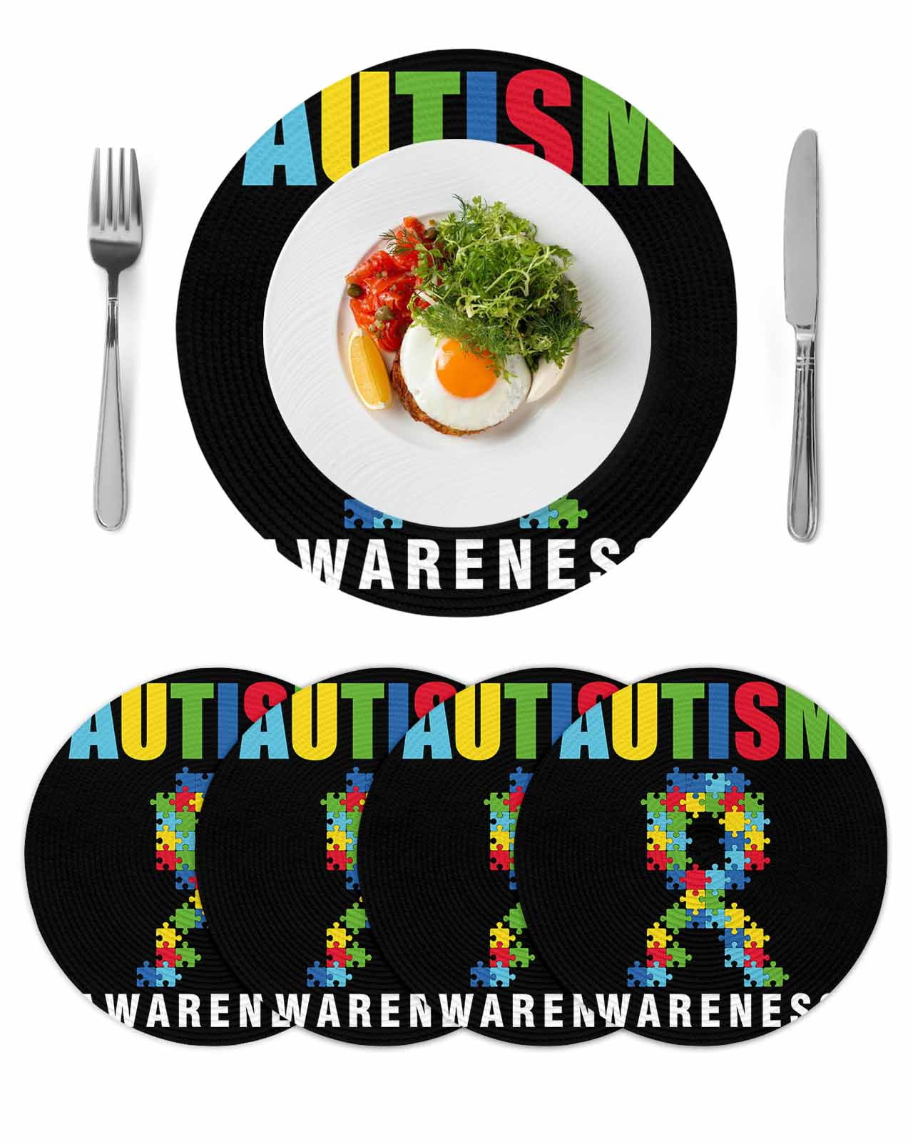 Abstract Retro Round Table Placemats set of 4, Autism Awareness Jigsaw ...