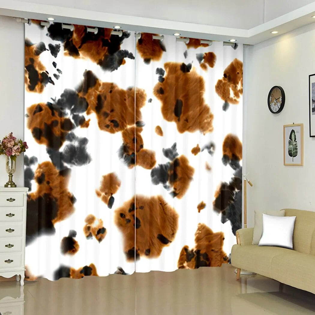 Abstract Retro Spots Of A Cow Print Curtain Black And White Pongee ...