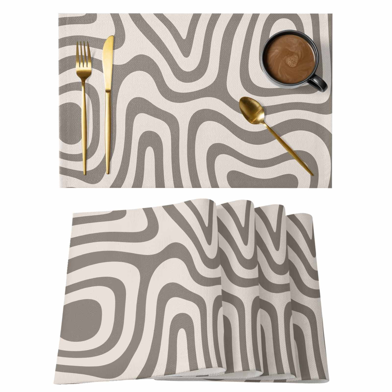 Abstract Ribbon Bands Placemats Set of 2, Modern Minimalist Boho Beige ...