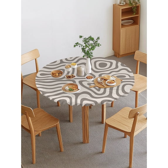 Abstract Ribbon Bands Round Fitted Tablecloth with Elastic Edge, Modern ...
