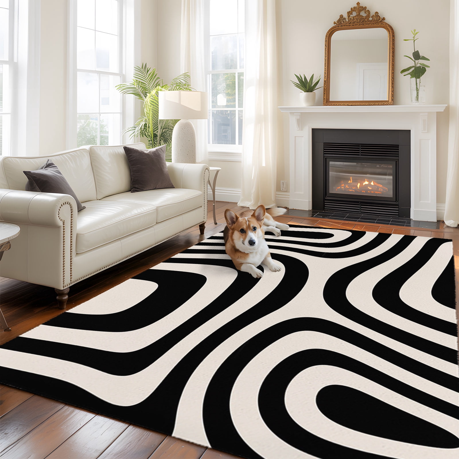 Abstract Ribbon Bands Washable Area Rug 5x8 Modern Minimalist Boho ...