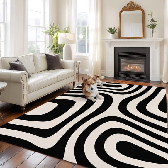 Abstract Ribbon Bands Washable Area Rug 5x8 Modern Minimalist Boho ...