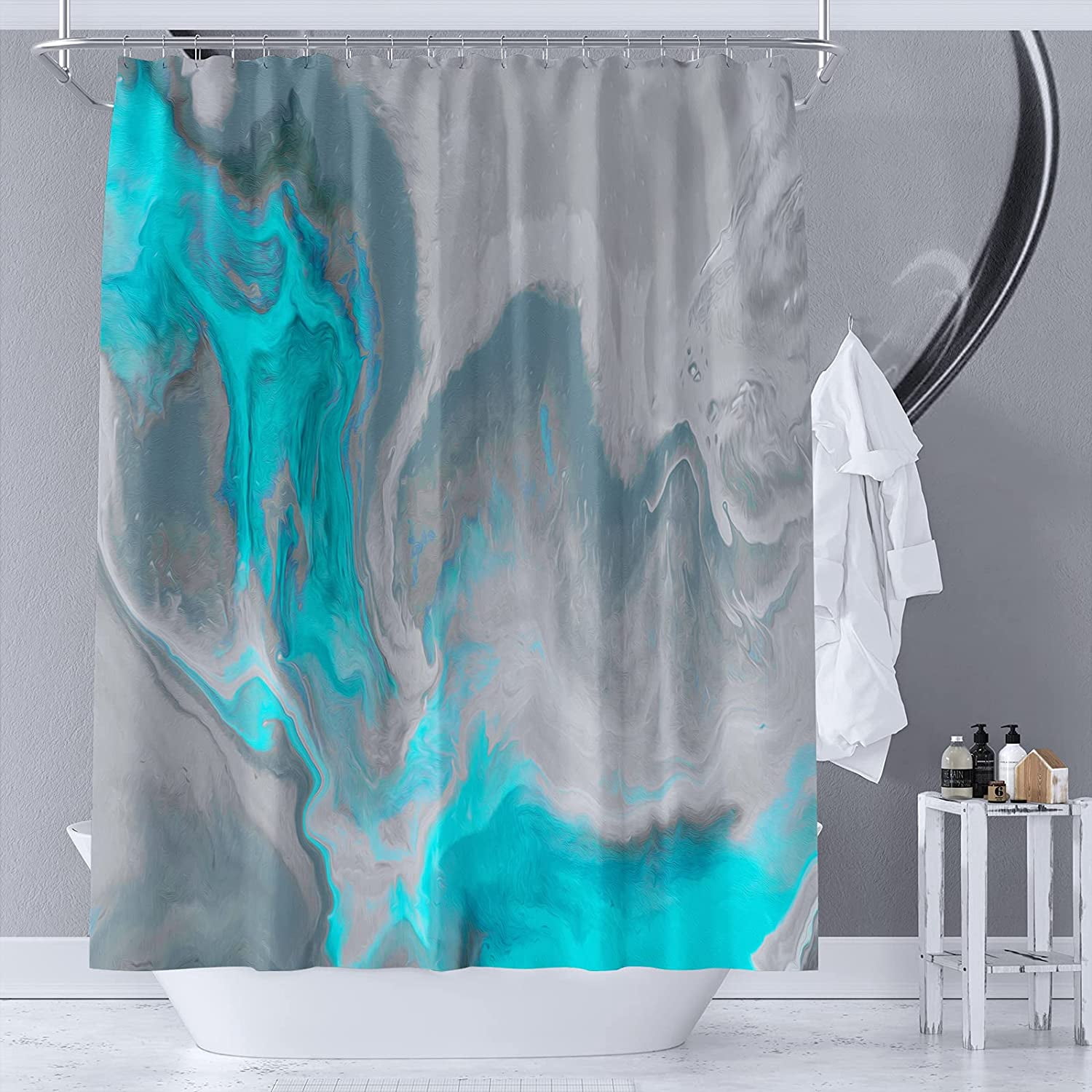 Abstract Rich and Colorful Fabric Shower Curtain | Main Colors: Aqua ...