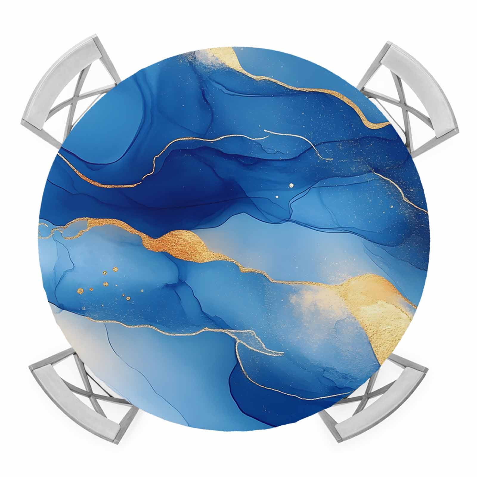 Abstract Ripple Effect Round Fitted Tablecloth with Elastic Edge, Blue ...