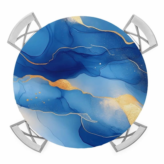 Abstract Ripple Effect Round Fitted Tablecloth with Elastic Edge, Blue ...