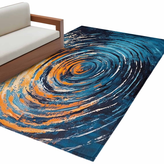 Abstract Ripples Area Rug 4x6 Washable Rug Non Slip Modern Art Orange ...