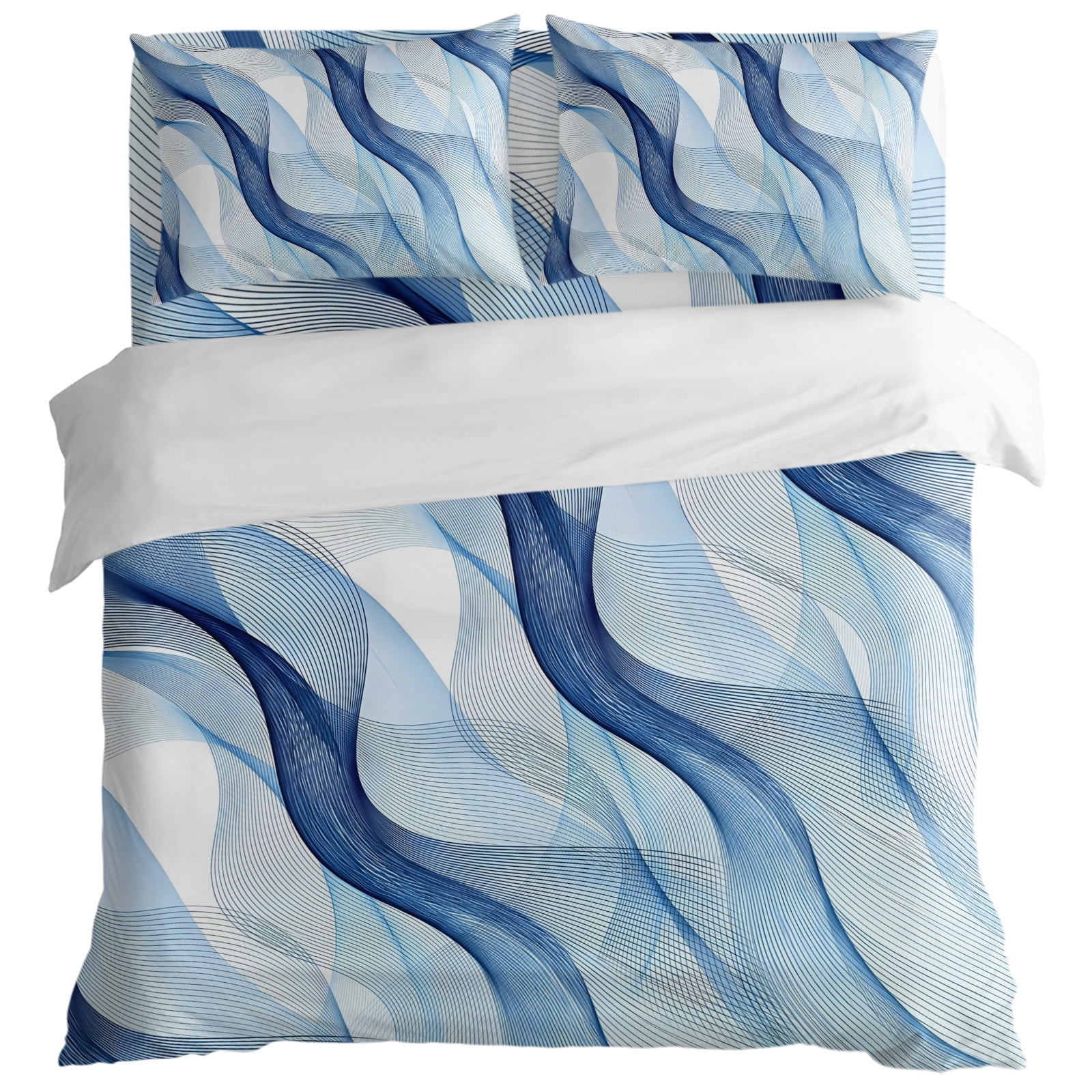 Abstract Ripples Blue White Lines King Size Bed Set,Coastal Ocean Waves ...