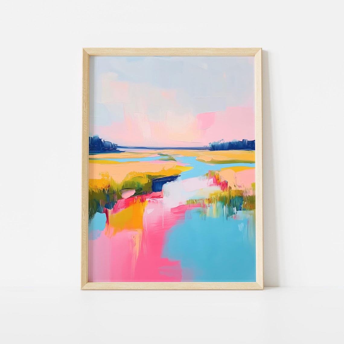 Abstract River Landscape Poster Colorful Pastel Nature Wall Art Coastal ...