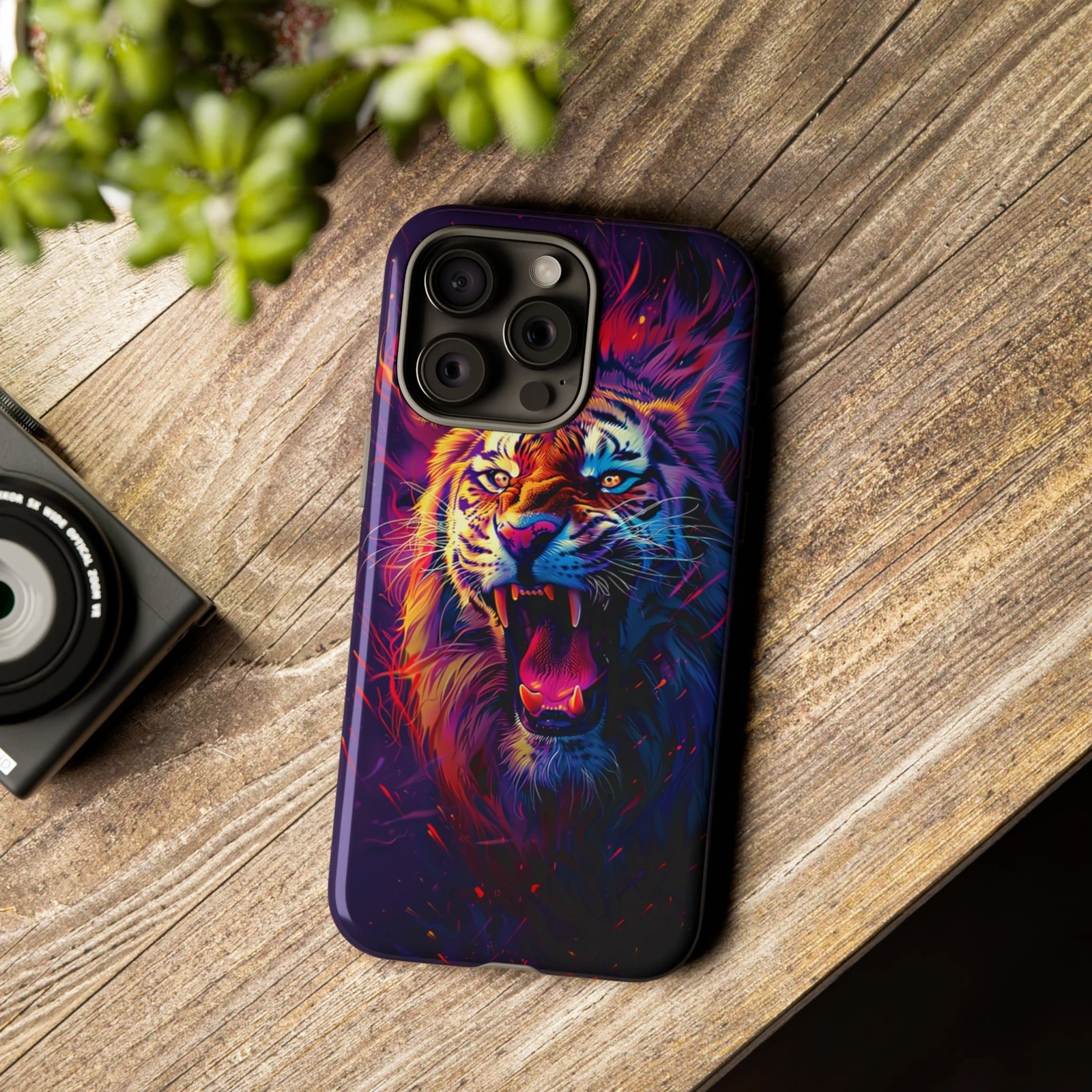 Abstract Roaring Tiger Colorful Art Phone Case for iPhone 11 to 16 Pro ...