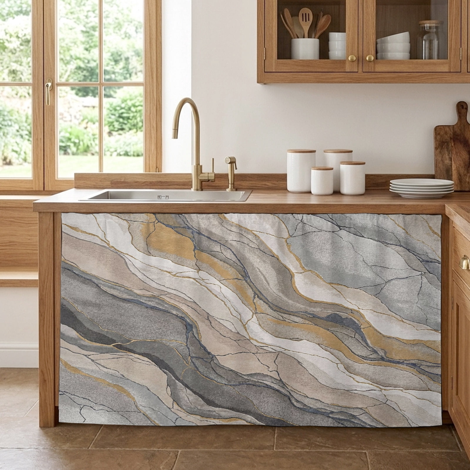 Abstract Rock Strata Cabinet Curtains 28" W x 51" L Industrial Style ...