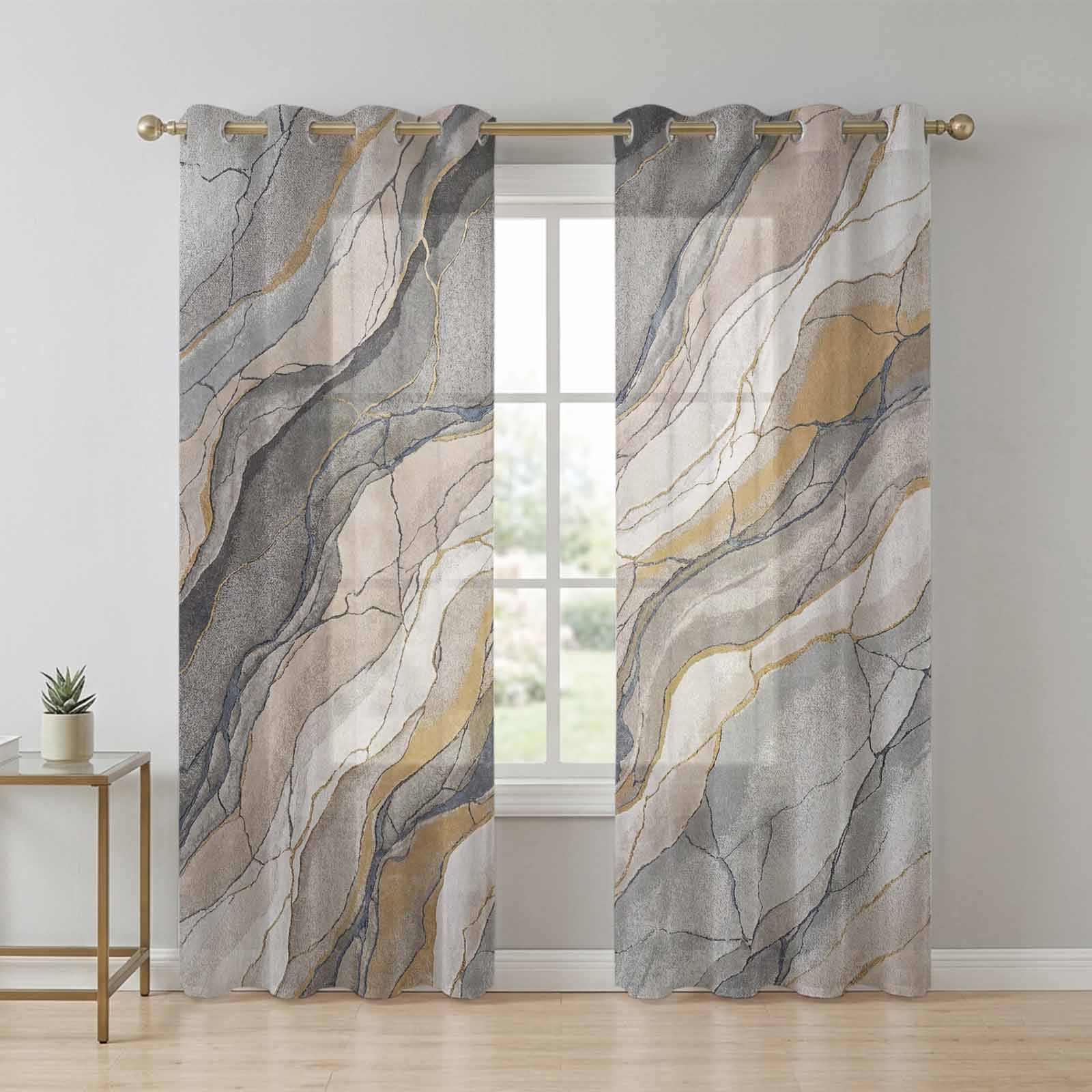 Abstract Rock Strata Sheer Curtains 90 Inch Long 2 Panels, Industrial ...