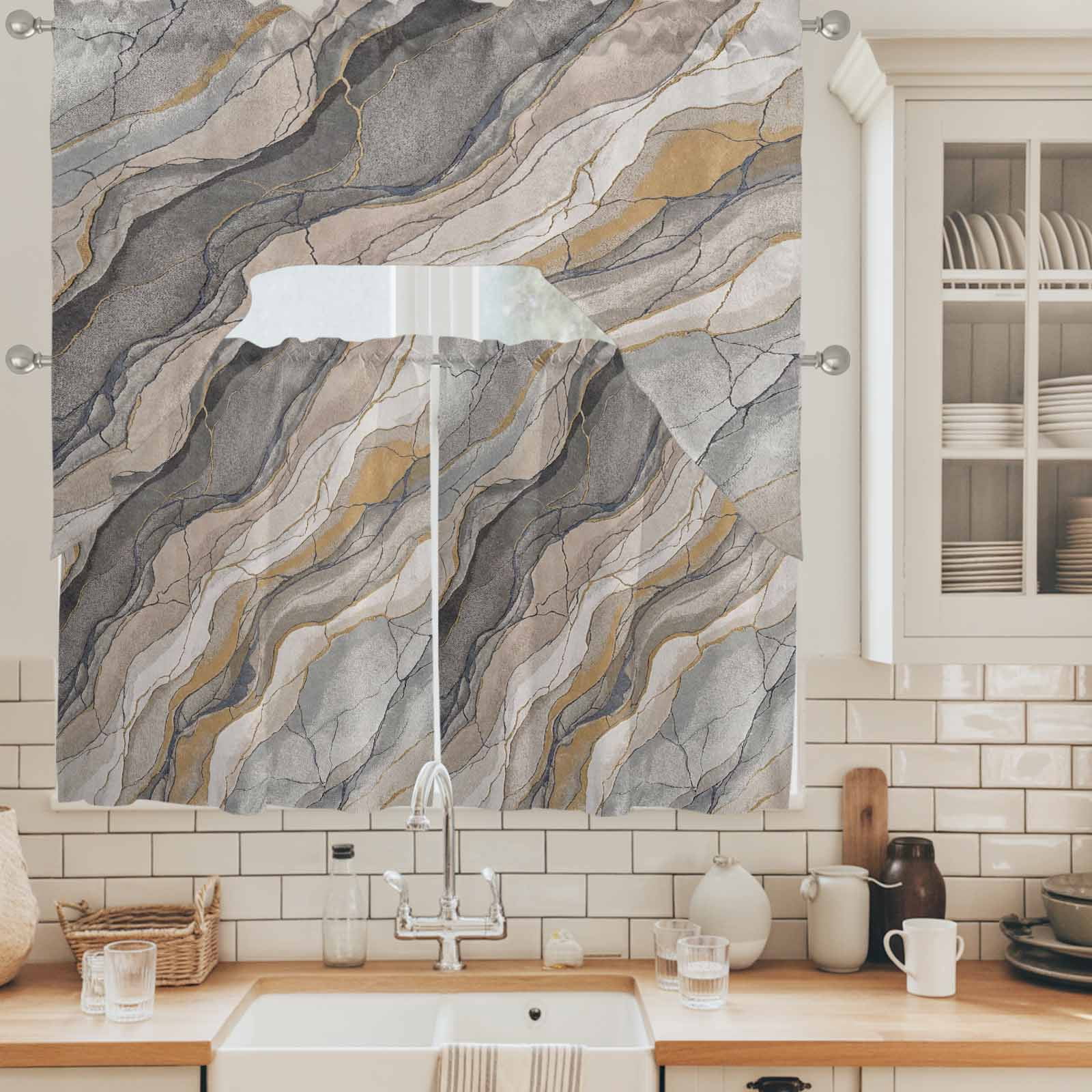 Abstract Rock Strata Swag Curtains Valance and Tier Set, Industrial ...