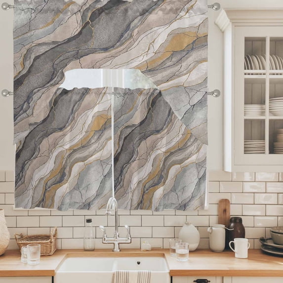 Abstract Rock Strata Swag Curtains Valance and Tier Set, Industrial ...