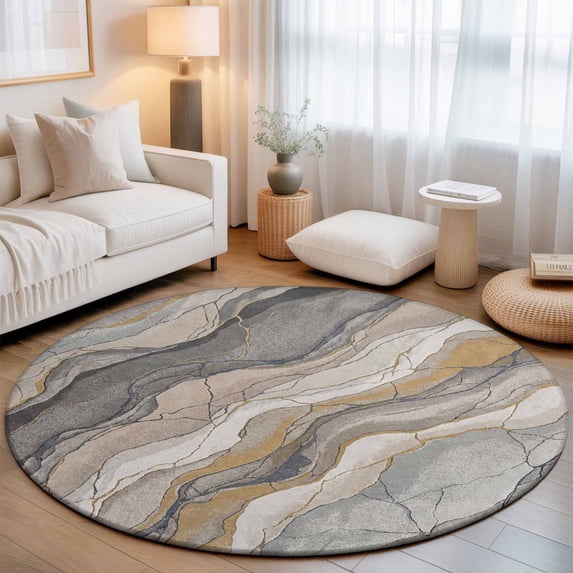 Abstract Rock Strata Washable Round Area Rug 6 ft, Industrial Style ...