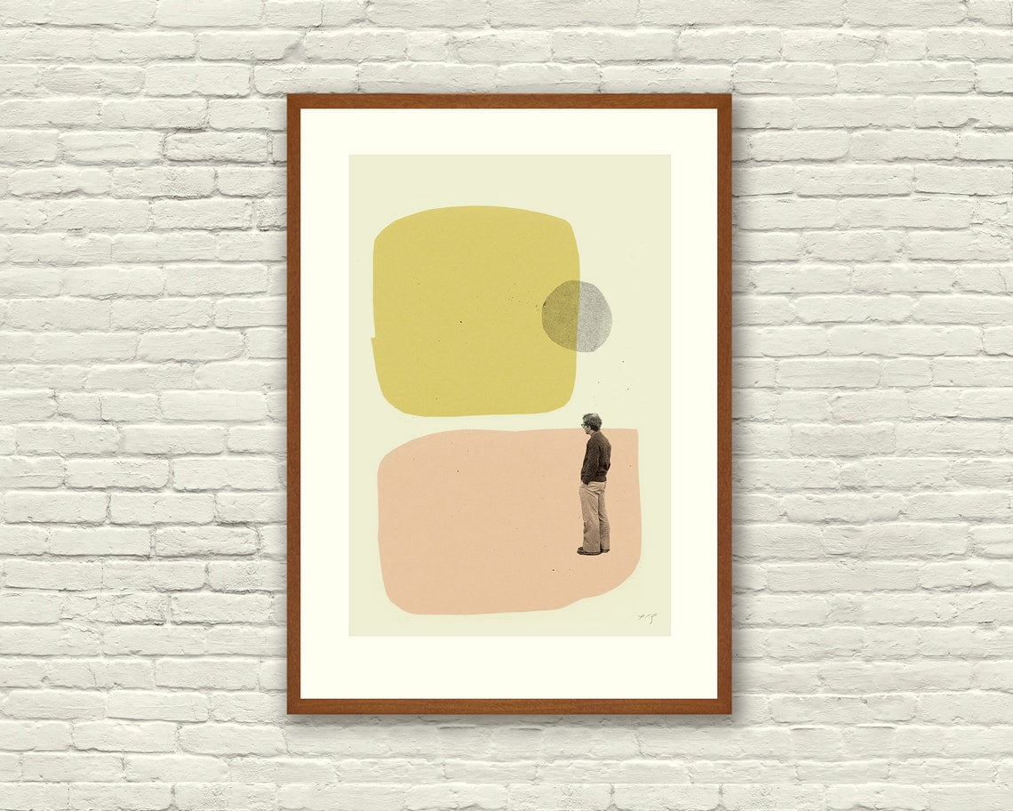 Abstract Romantic Comedy Manhattan Mustard Salmon Cut Paper Collage Mid ...