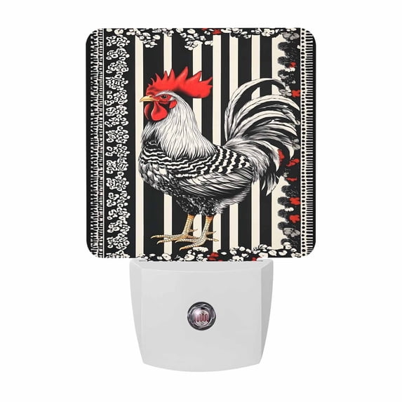 Abstract Rooster Flowers Plug-in LED Night Lights Farmhouse Black ...