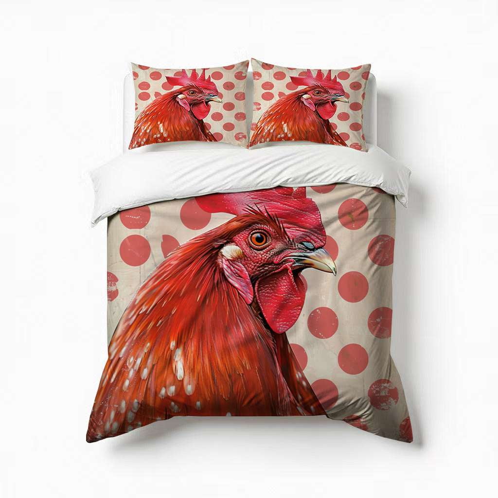 Abstract Rooster Polka Dots Bedding Set 3 Pcs Soft Microfiber Quilt ...