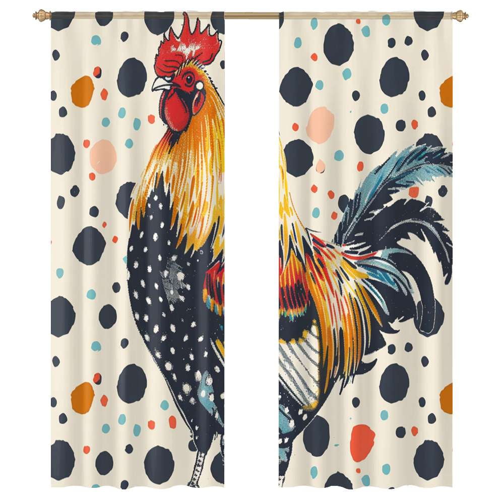 Abstract Rooster Polka Dots Modern Tulle Window Curtains for Living ...