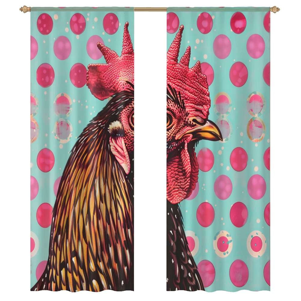 Abstract Rooster Polka Dots Modern Tulle Window Curtains for Living ...