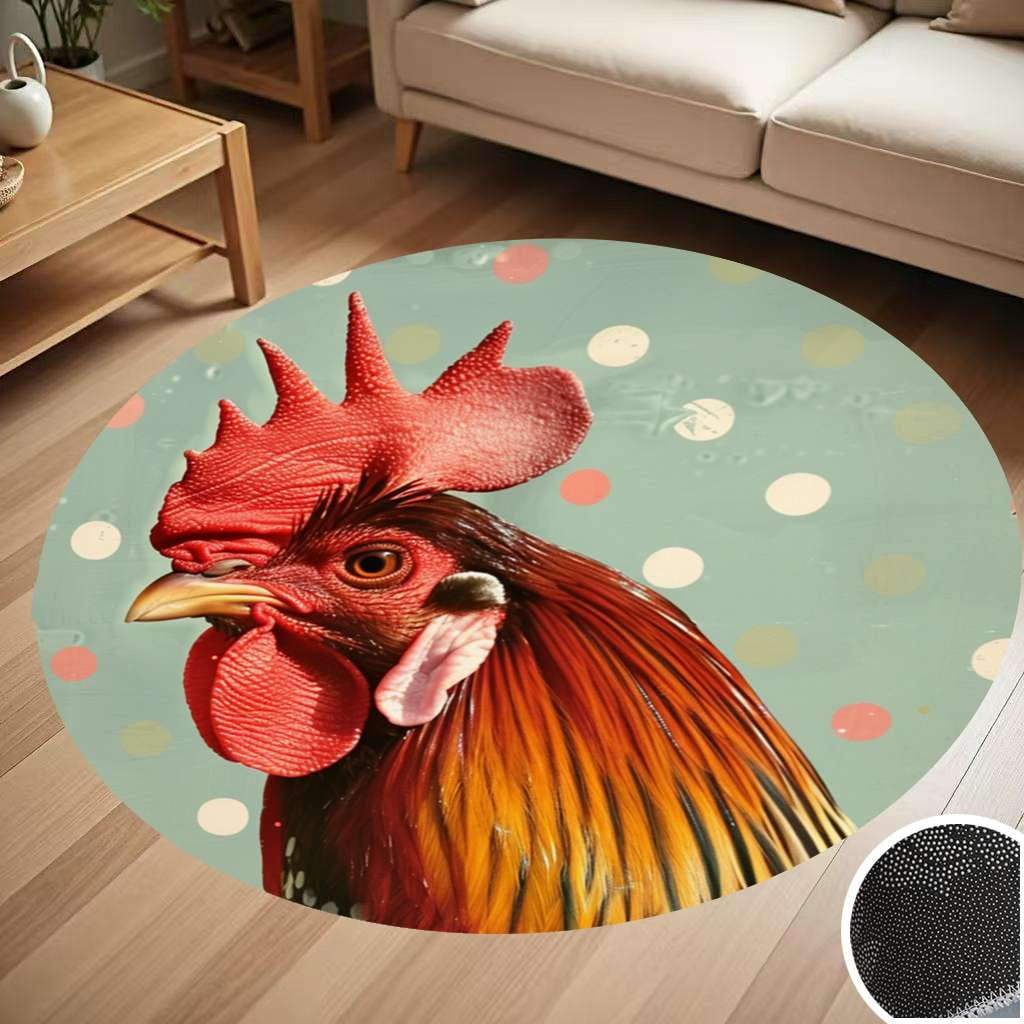 Abstract Rooster Polka Dots Round Carpet Living Room Bedroom Home ...