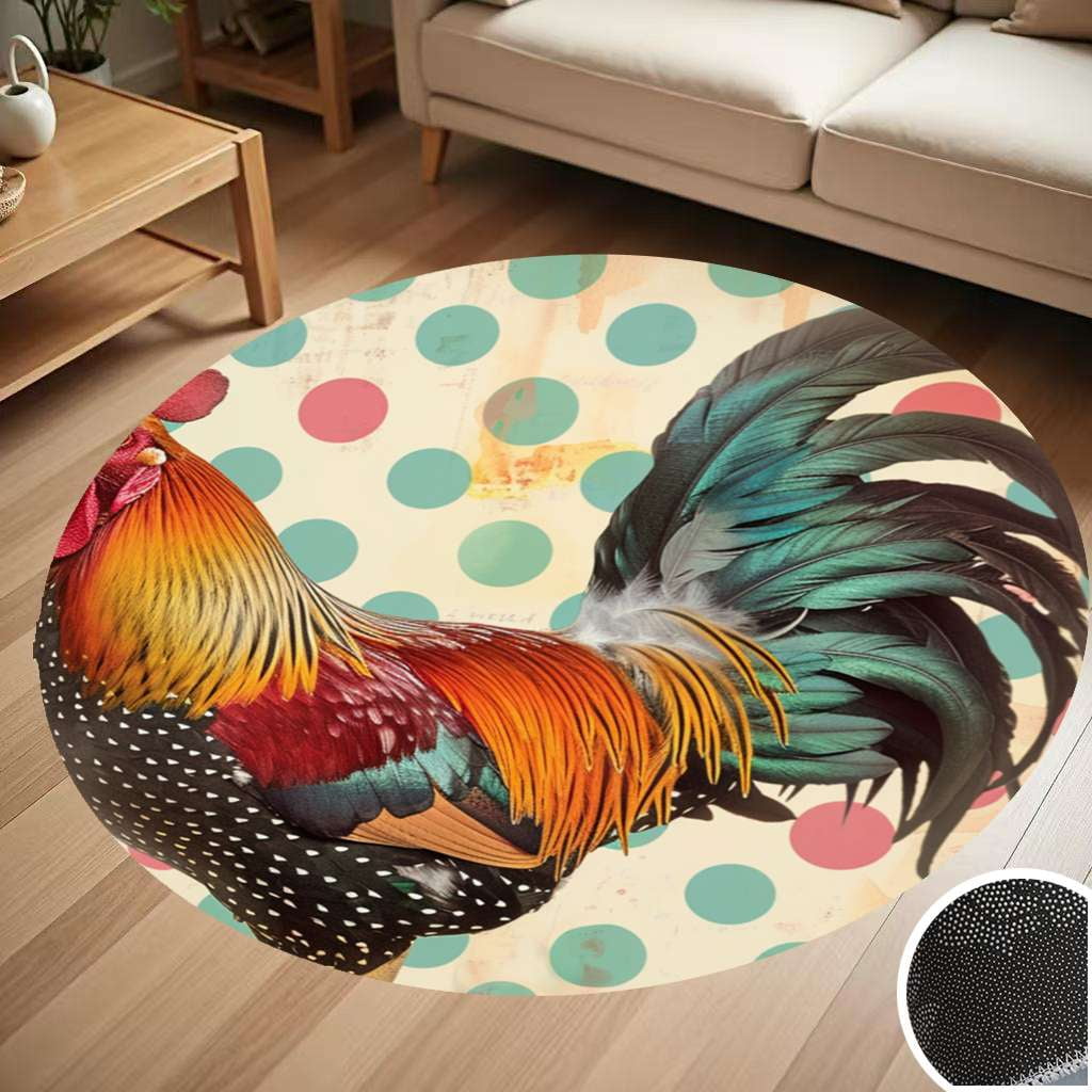 Abstract Rooster Polka Dots Round Carpet Living Room Bedroom Home ...