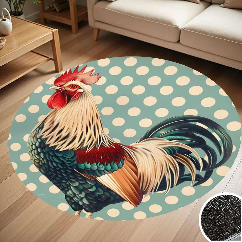 Abstract Rooster Polka Dots Round Carpet Living Room Bedroom Home ...