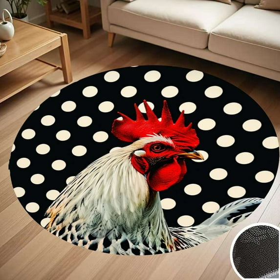 Abstract Rooster Polka Dots Round Carpet Living Room Bedroom Home ...