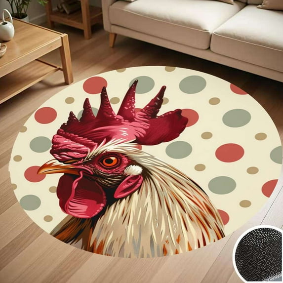 Abstract Rooster Polka Dots Round Carpet Living Room Bedroom Home ...