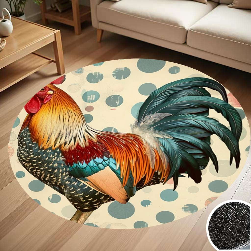 Abstract Rooster Polka Dots Round Carpet Living Room Bedroom Home ...